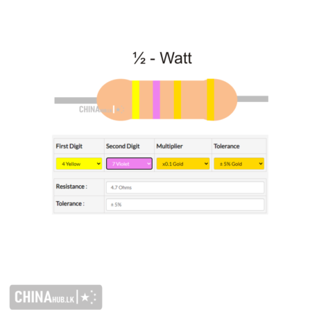 4.7 Ohm Resistor Half Watt 10 Pcs Pack - Chinahub.lk